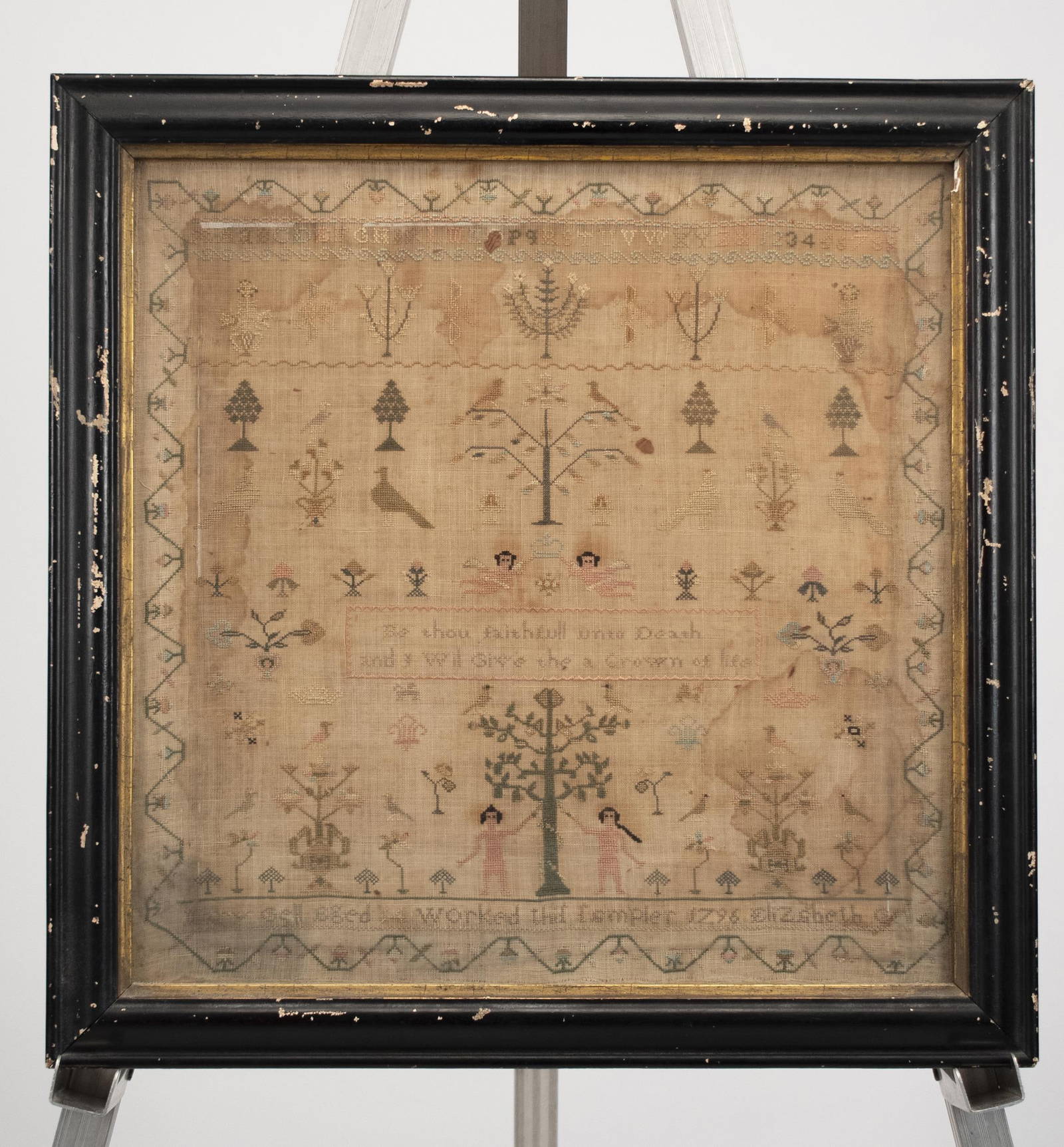 1796 Needlework Sampler, Mary & Elizabeth Gell. Auction