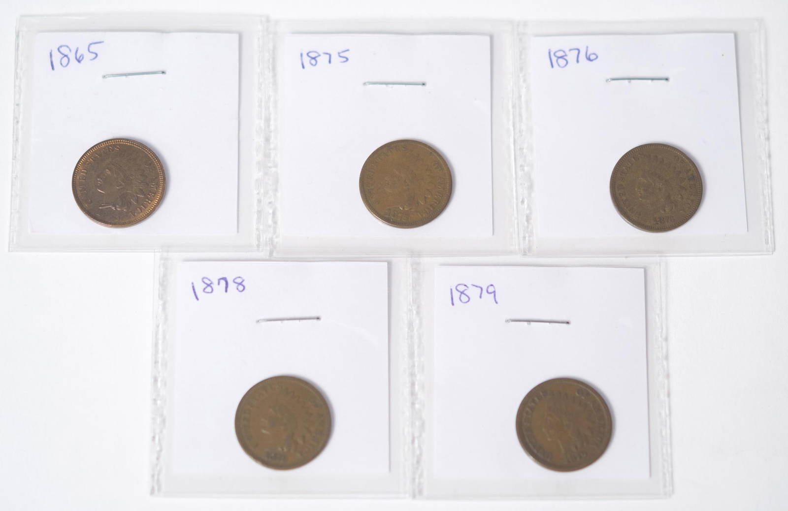 Five Mid/late 19th C. Indian Cents. Auction