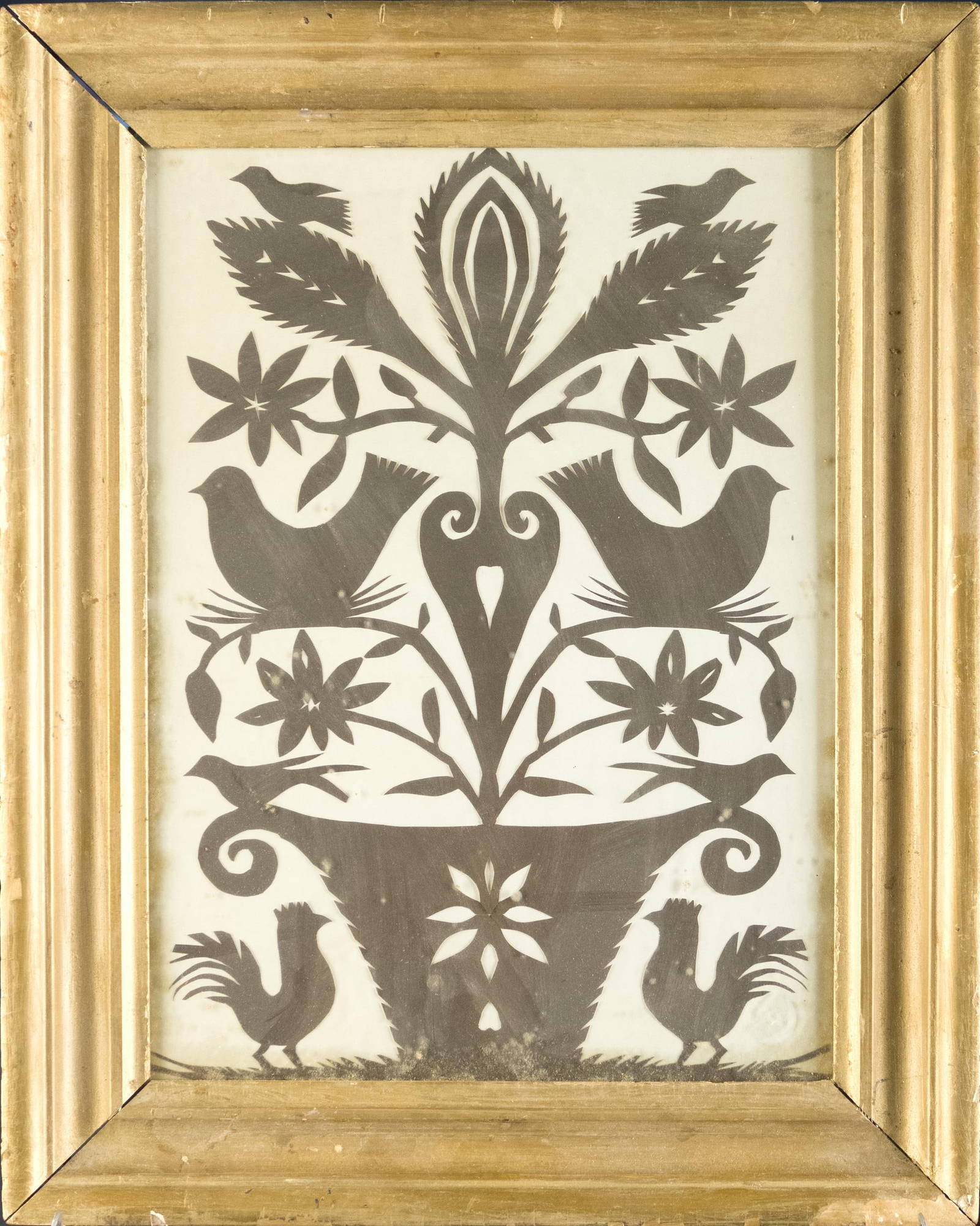 Antique Scherenschnitte Paper Cut Out Birds. Auction