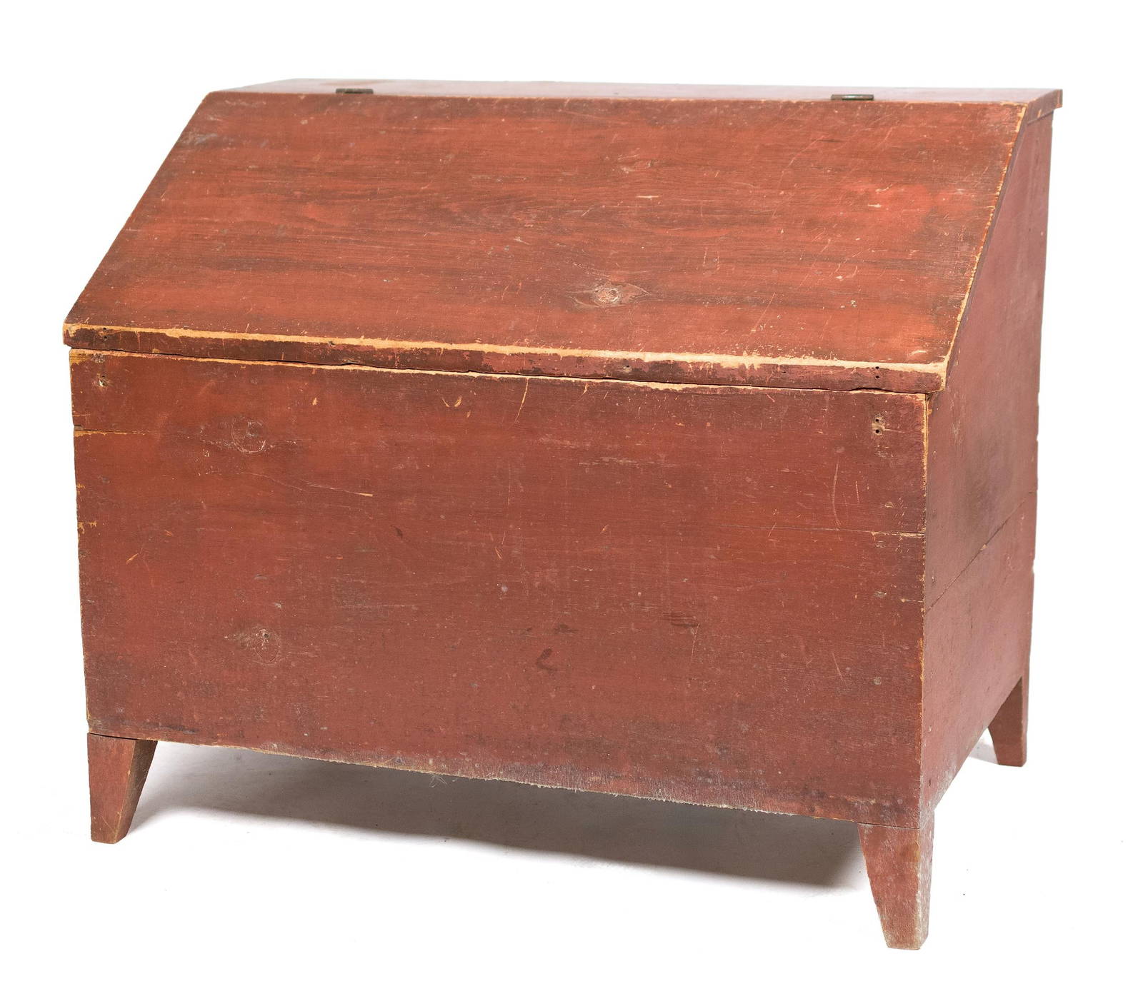 19th C. Red Painted Slant Top Storage Bin. Auction