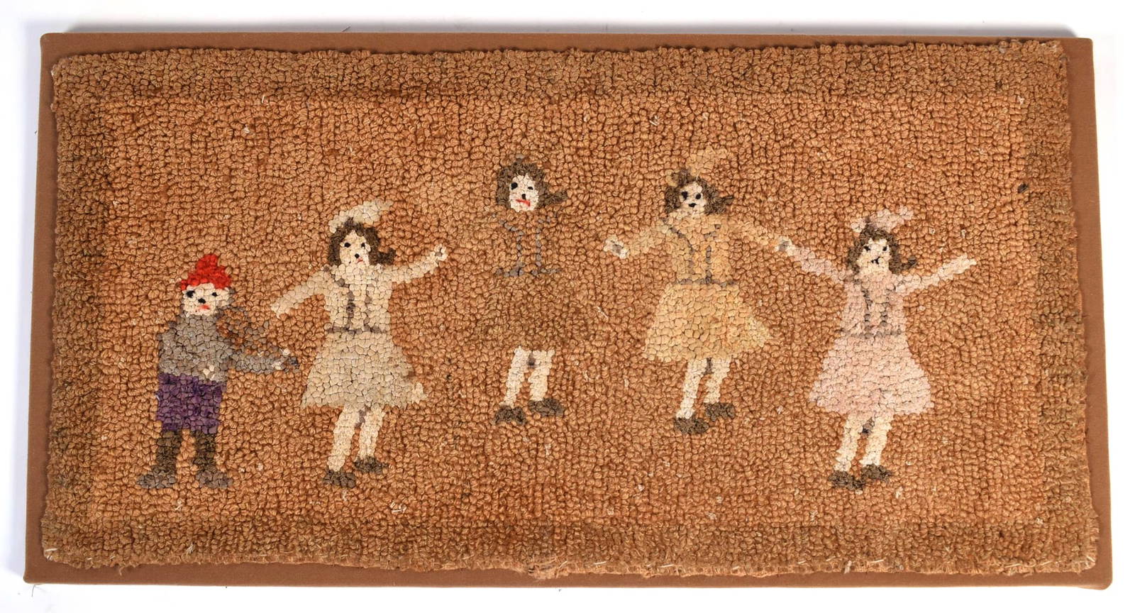 Antique Hooked Rug Dancing Girls. Auction