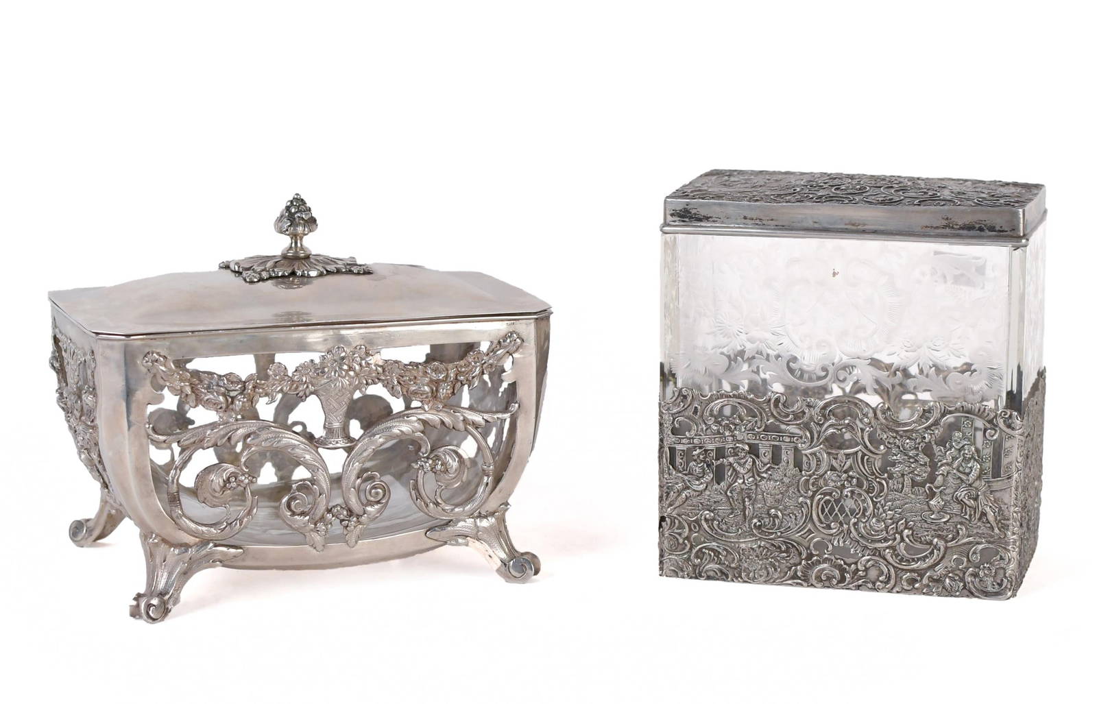 Two Antique Silver Mounted Glass Boxes. Auction