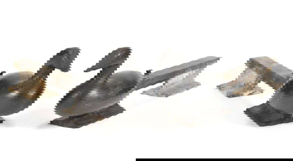 Pair Antique Cast Iron Duck Decoy Andirons.