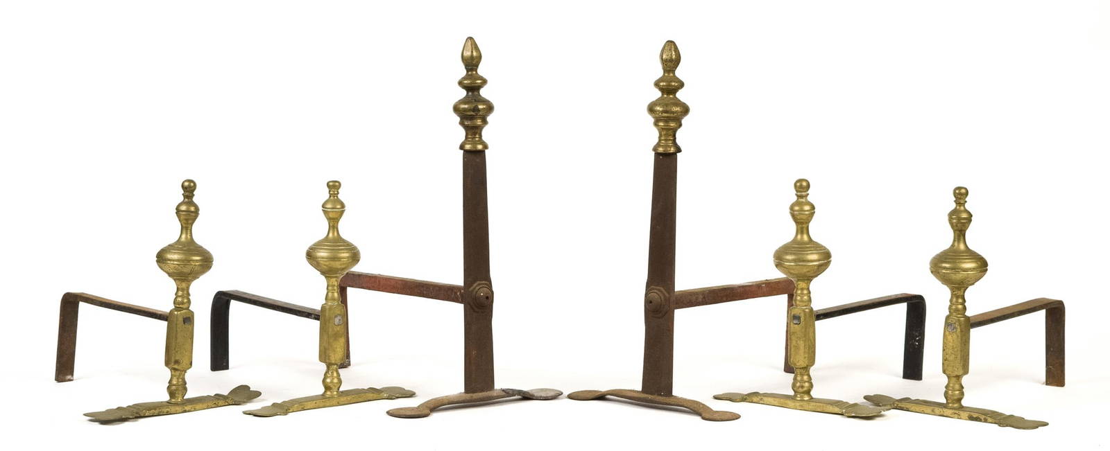 Three Pairs Small Brass Andirons. Auction