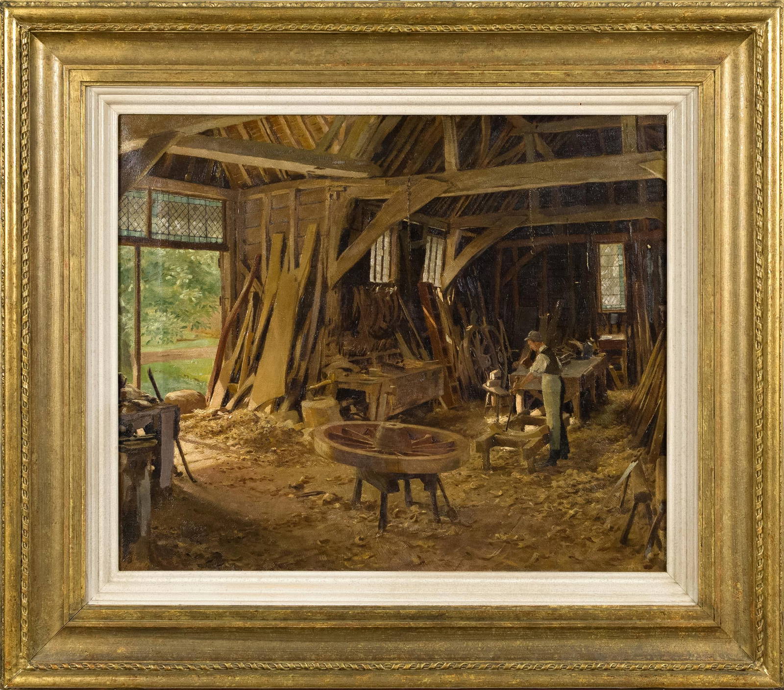 Edward Ingram Taylor Oil, The Wheelwrights Shop. Auction