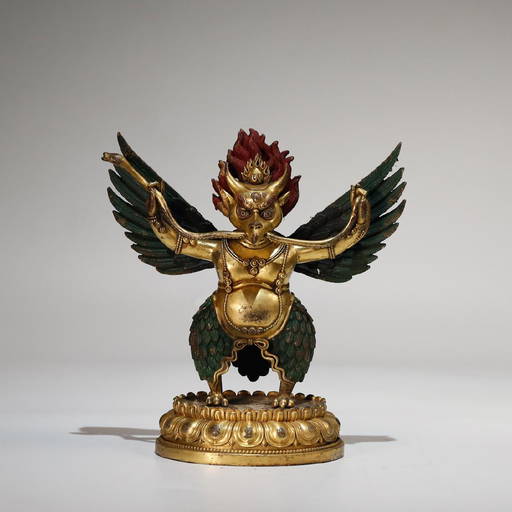 Chinese Tibetan Gilt Bronze Garuda