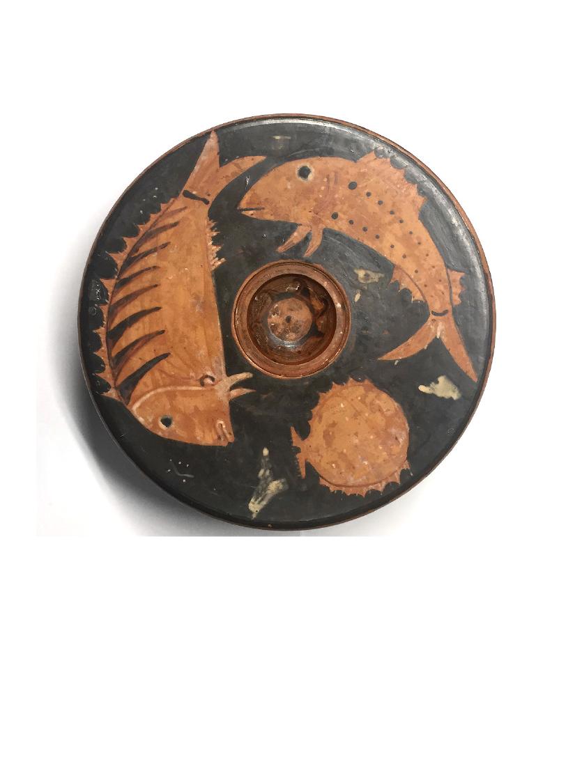 ANCIENT APULIAN GREEK RED-FIGURE FISH PLATE