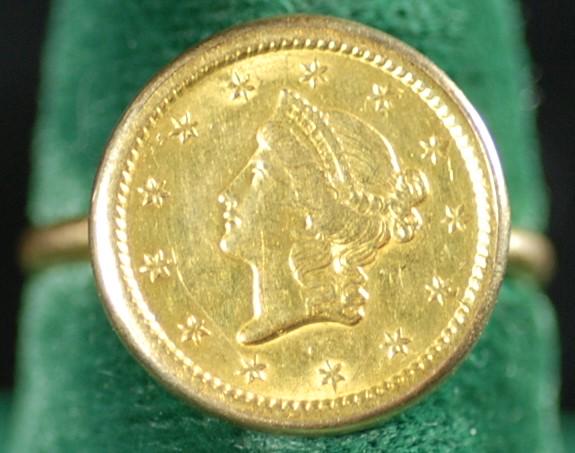 1851 One Dollar Gold Coin Ring