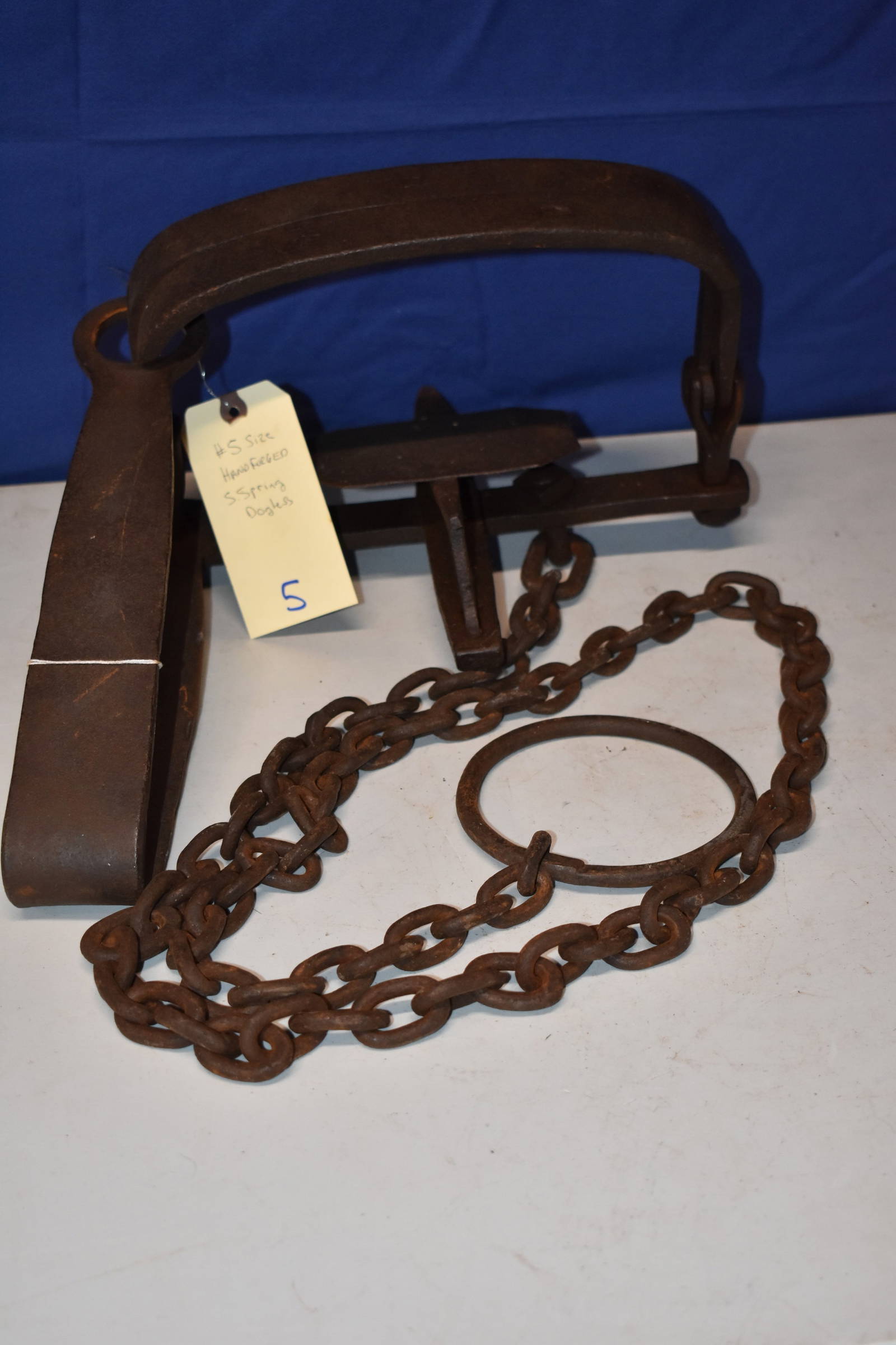 #5 Size Hand Forged Bear Trap S. Spring Dogless Auction
