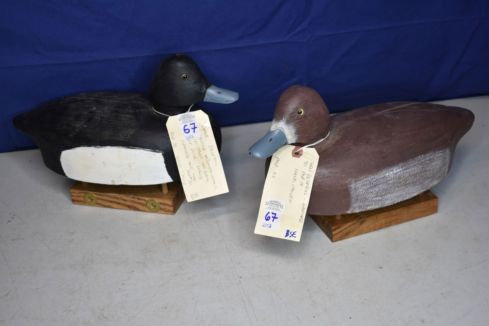 Hand Carved Bluebill Decoy Pair Auction