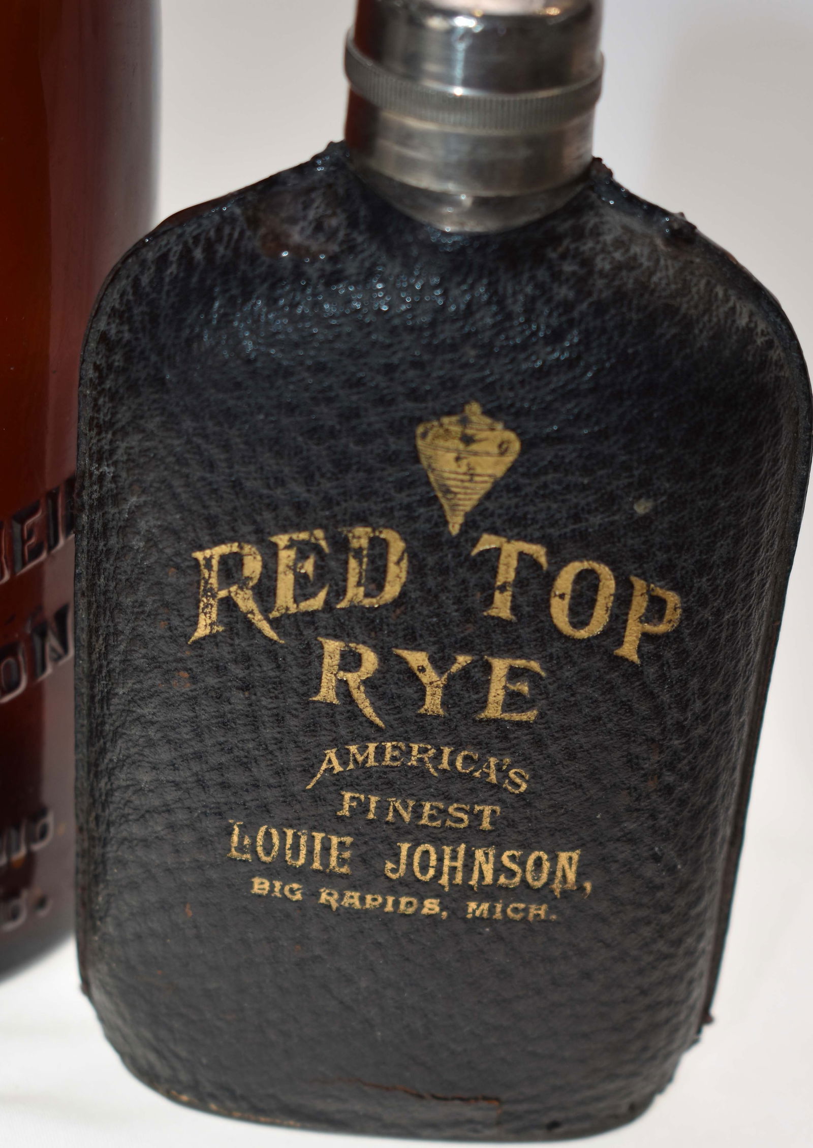 Lot Of 3 Red Top Bottles - One Flask - One Rye Bottle - One Back Bar ...