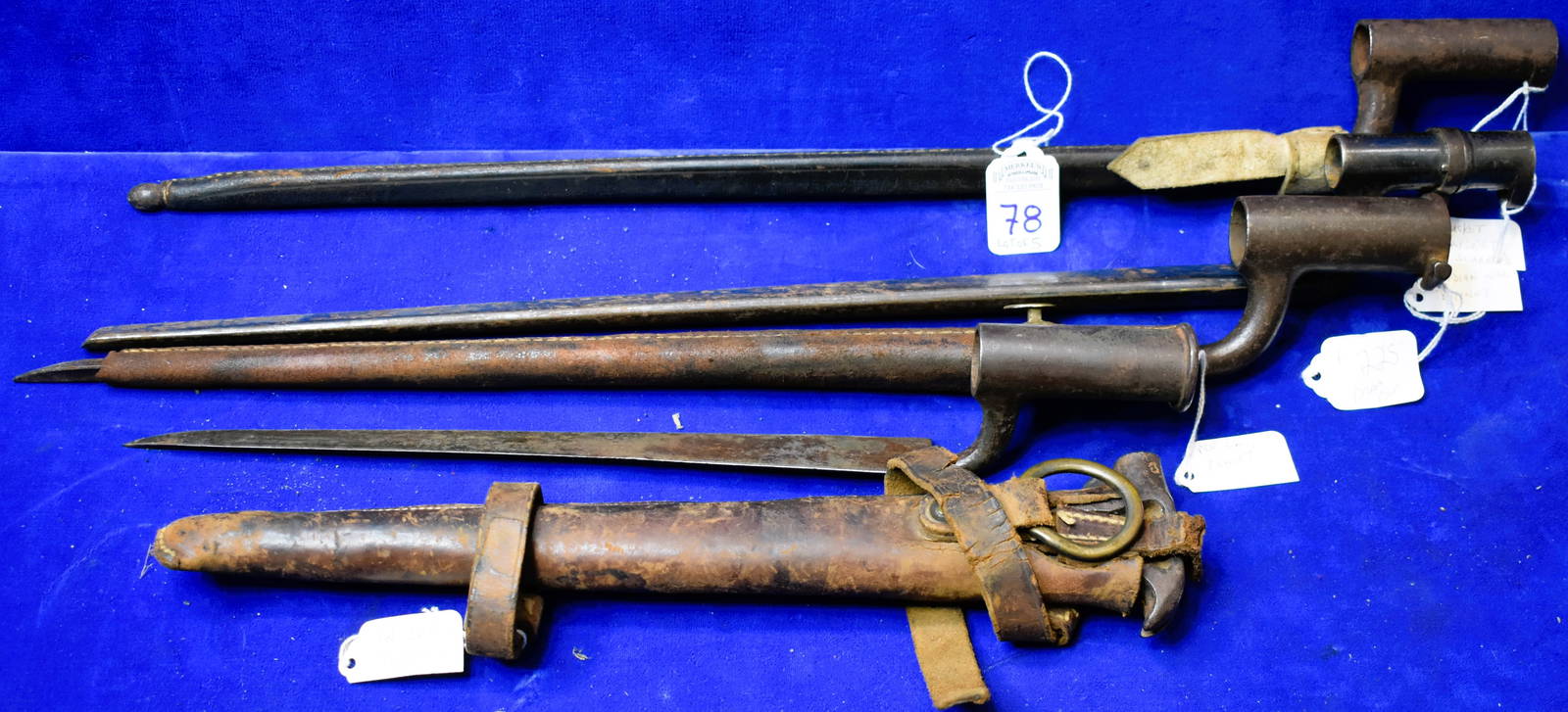 Lot Of 4 Antique Rifle Bayonets & Original Pickett Pin W/sheath Auction