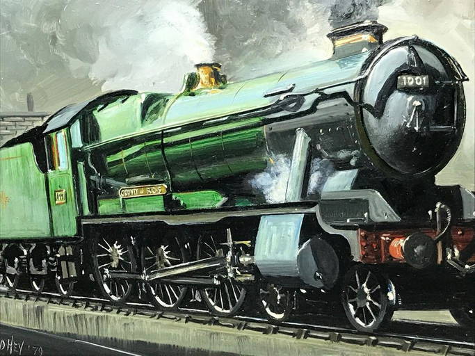Railway Steam Train Engine Oil Painting