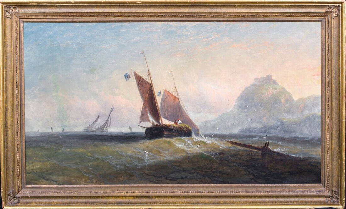 Hay Barge Sailing Off The Coast Oil Painting Auction