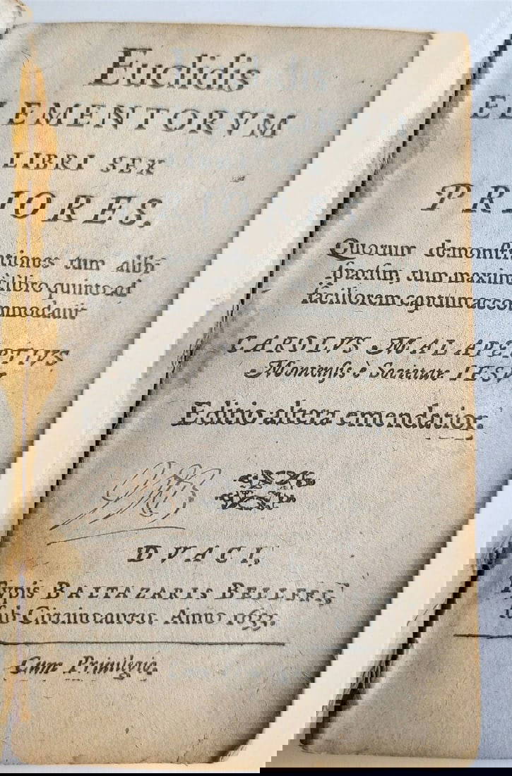 Ancient Geometry Vellum Binding, Euclidis Elementorum Libri, 1633 Auction