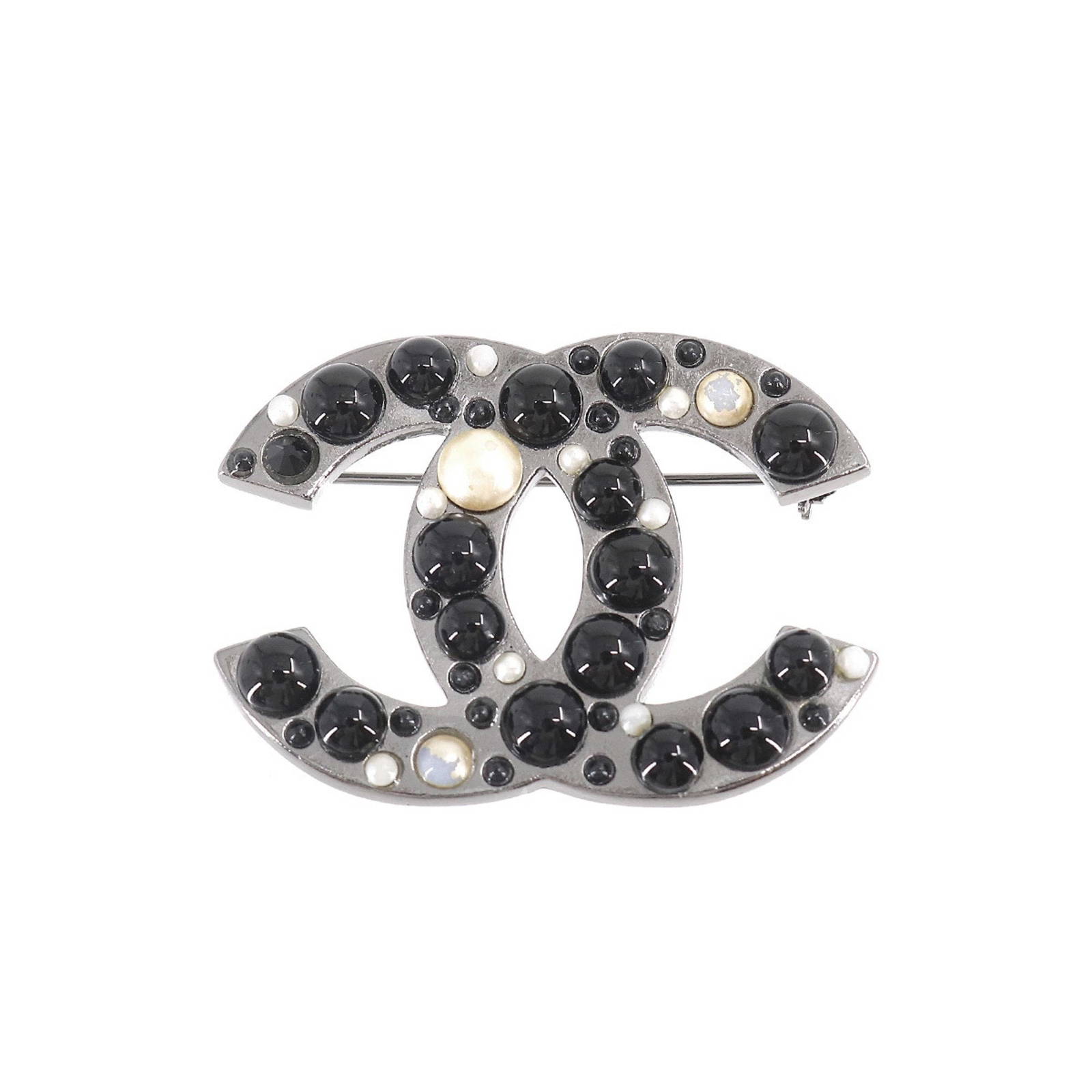 Chanel Coco Mark Fake Pearl Brooch Silver Auction