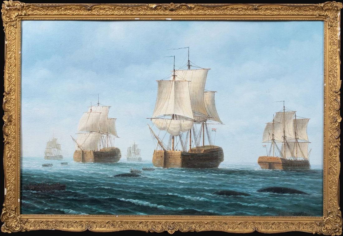 Dutch Ships Whaling Off The Coast Oil Painting Auction