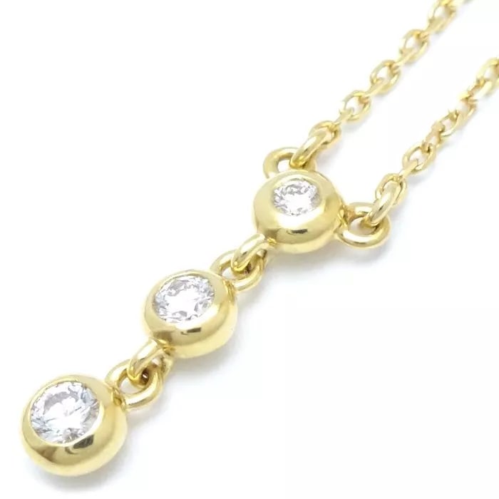 Mikimoto 18k Yellow Gold Necklace Three Point Diamond Auction