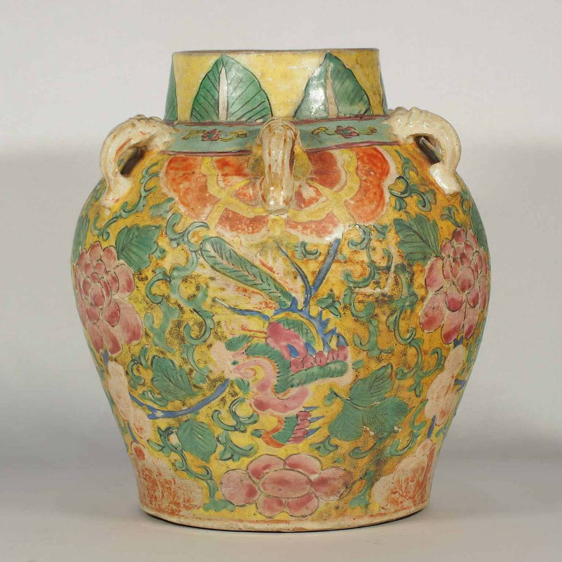 Polychrome Jar With Phoenix, Late Ming Transitional Auction