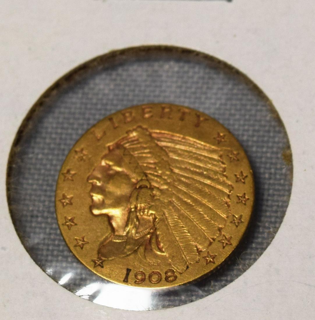 1908 Us Indian Head Two & Half Dollar Gold Coin: