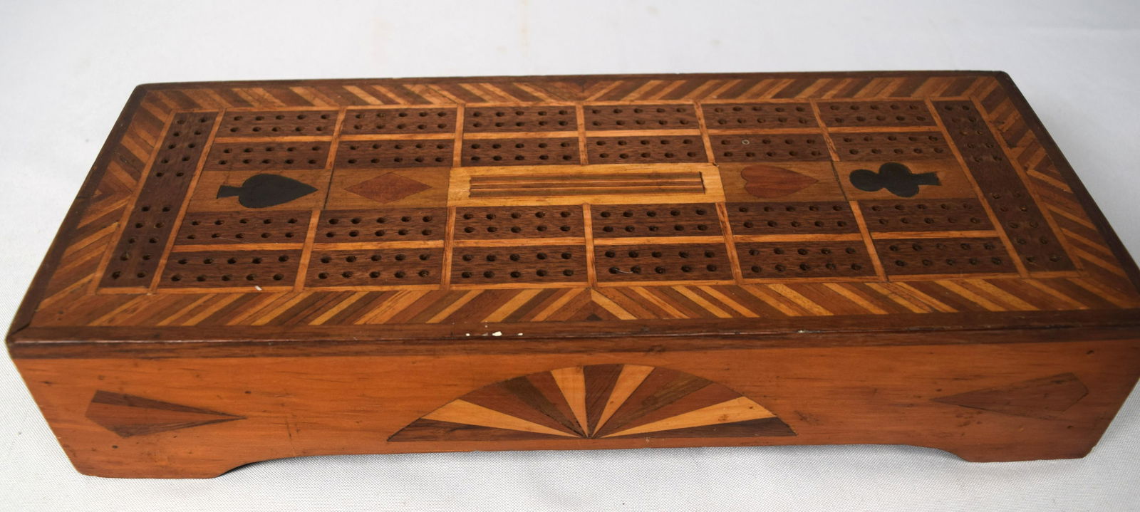 Folk Art Inlaid Cribbage Board: