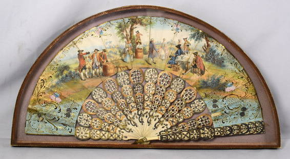 Vintage/antique Japanese Ivory Fan In Shadow Box