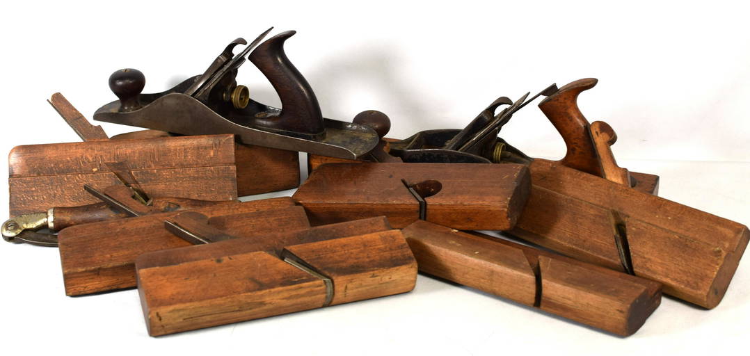 (on 10) Anitque Wooden & Iron Wood Wording Tools