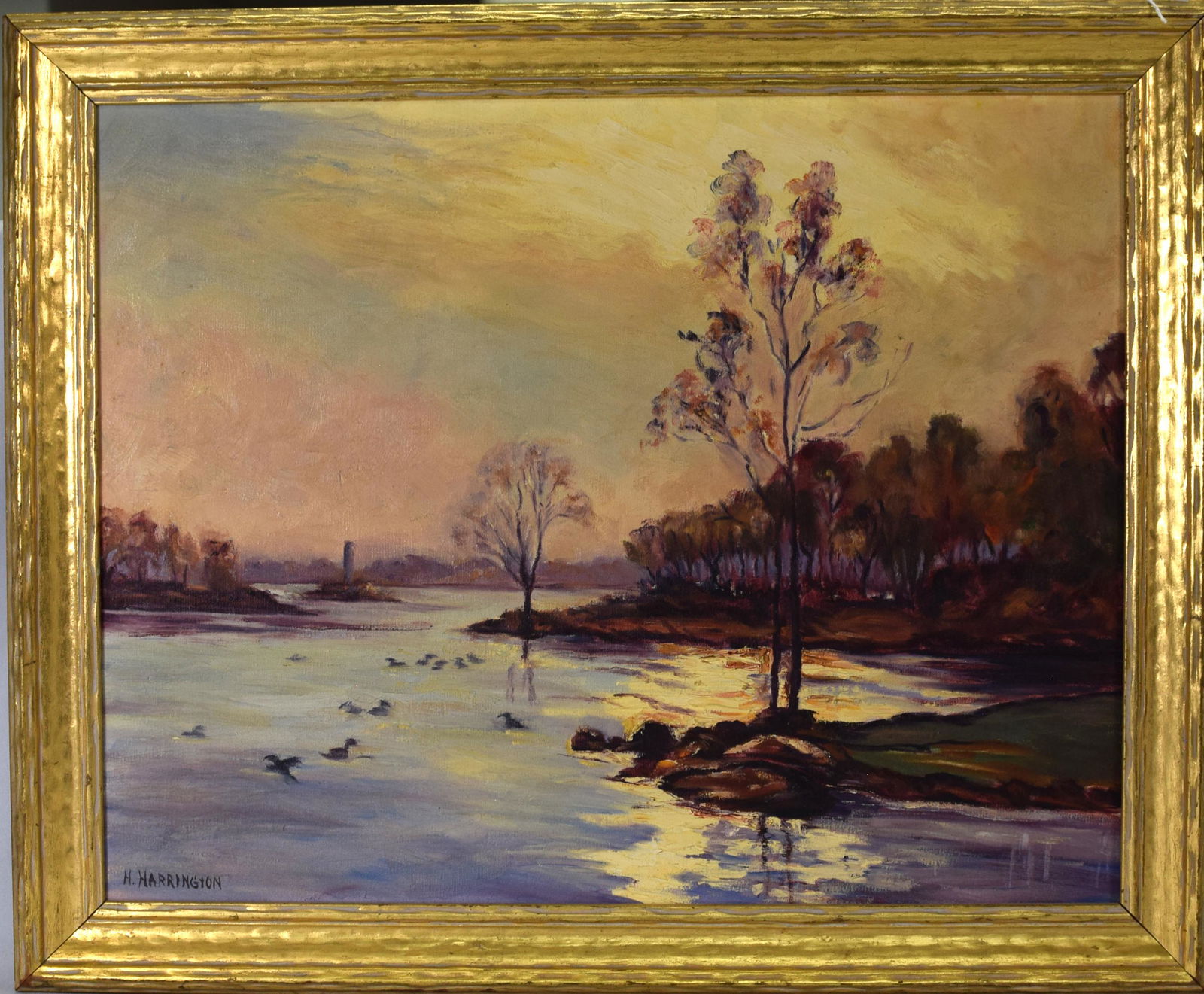 H. Harrington Oil On Canvas Still Life Landscape