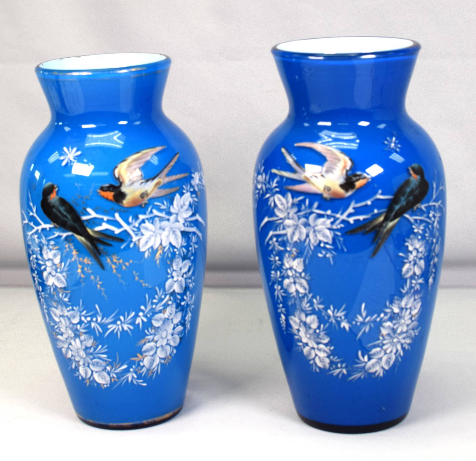 Pair Victorian Cased Glass Enamel Vases Auction