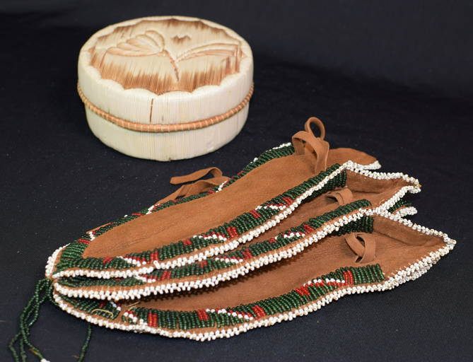 Native American Seed Pouch And Quill Basket