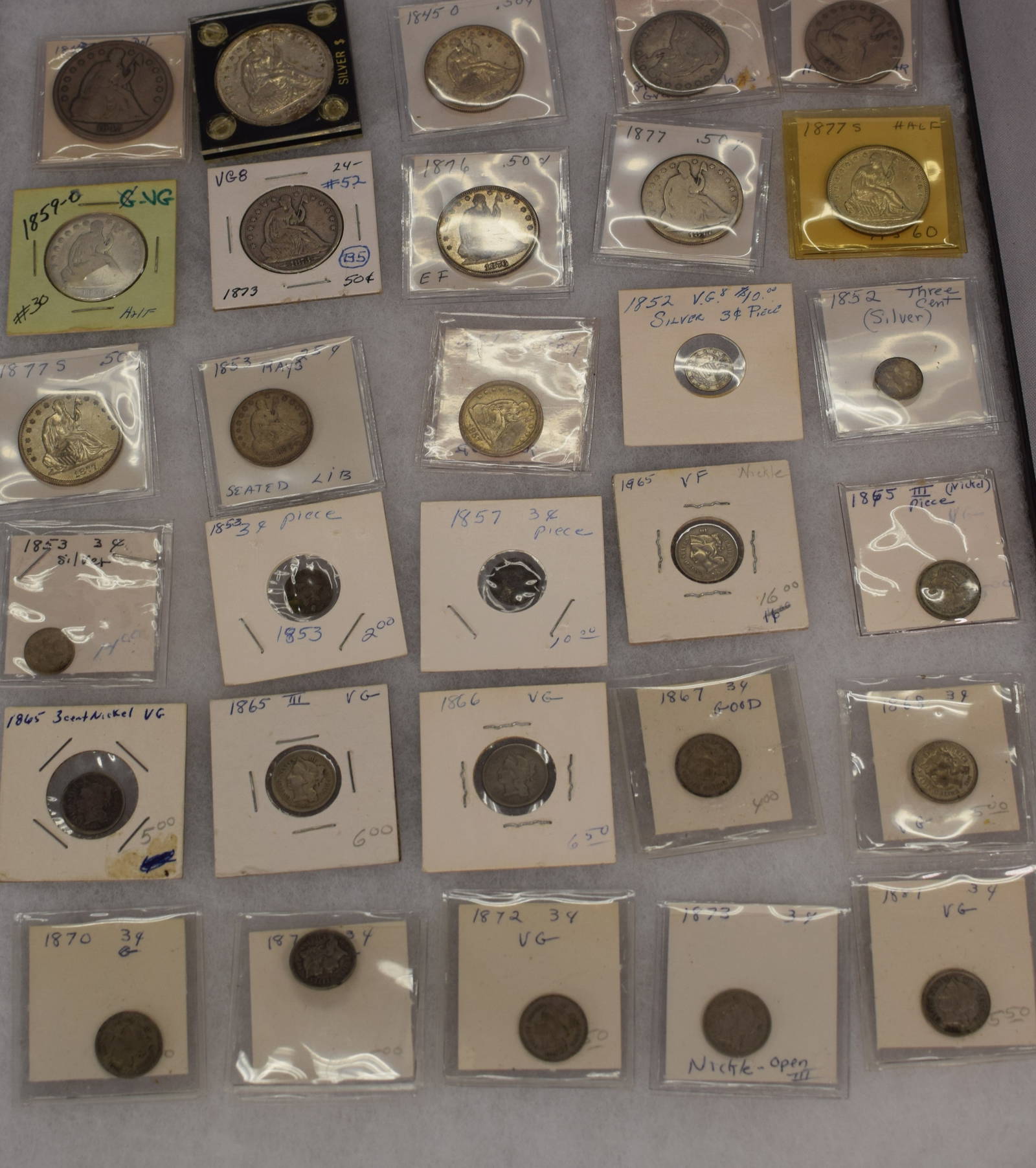 (on-30) Us Seated Liberty Silver, & 3 Cent Coins. Auction