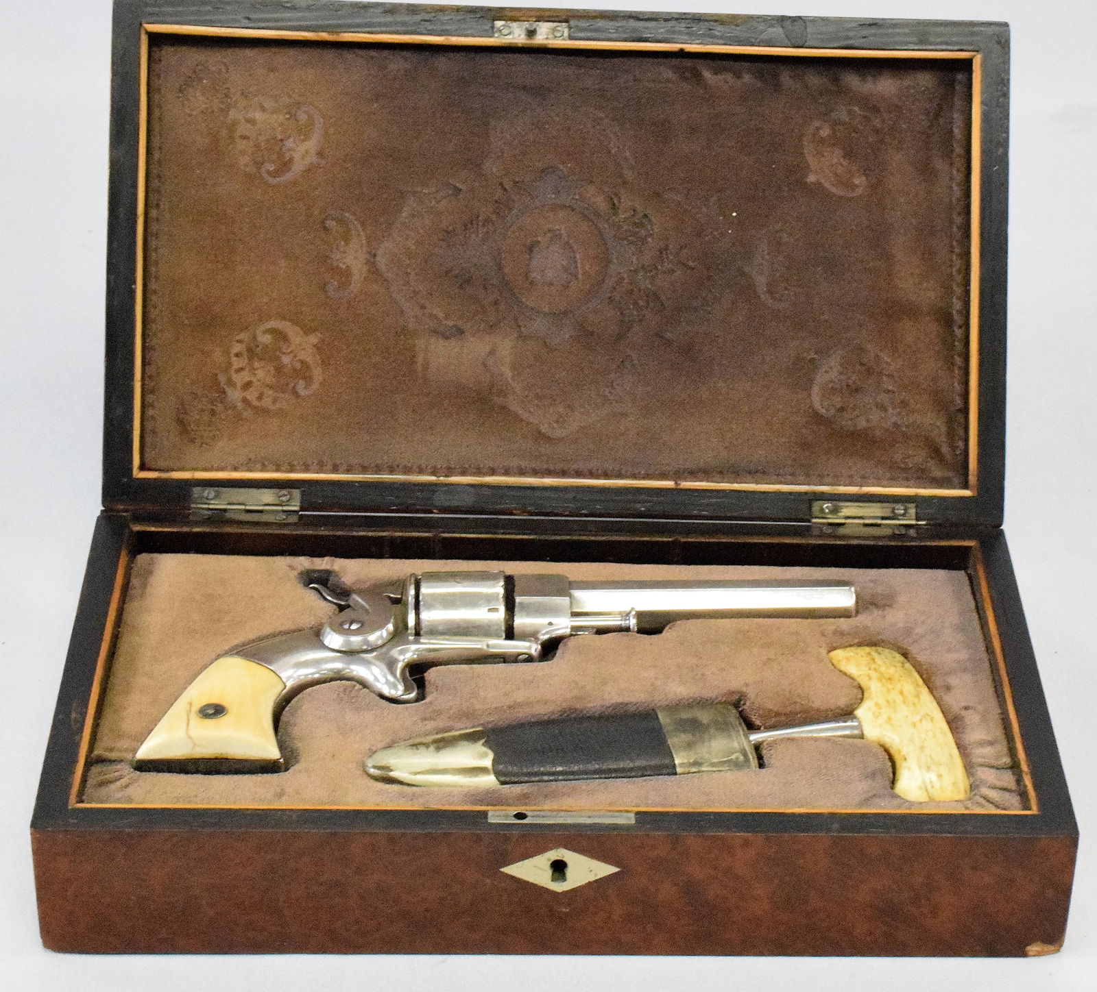 Gamblers Boxed Bone Handle Revolver & Push Knife Auction