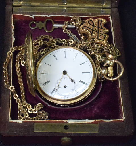 14k Gold Mathile Locle Hunter Case Pocket Watch