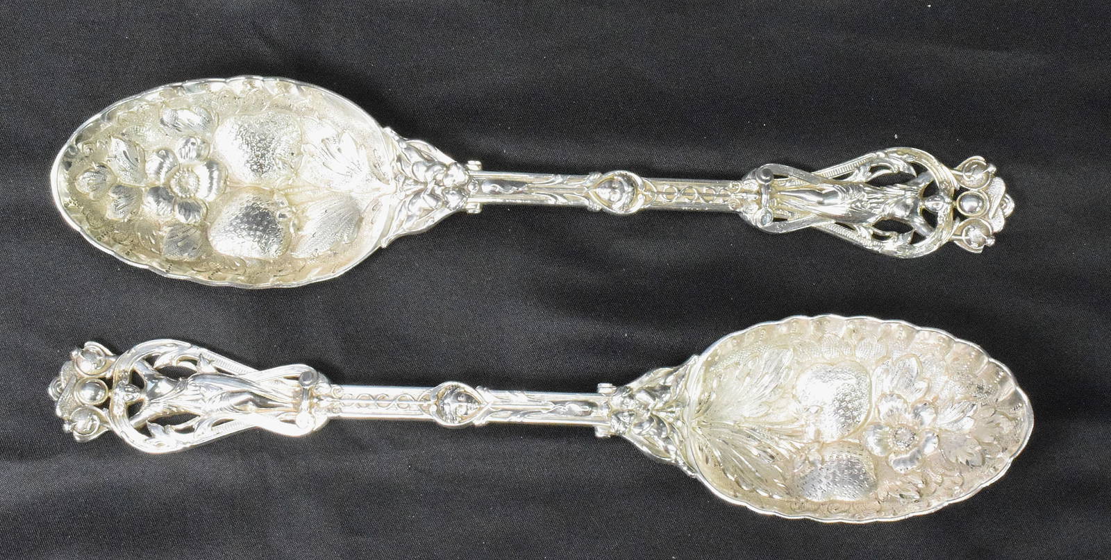 Repousse Sterling Silver Berry Serving Spoons Auction