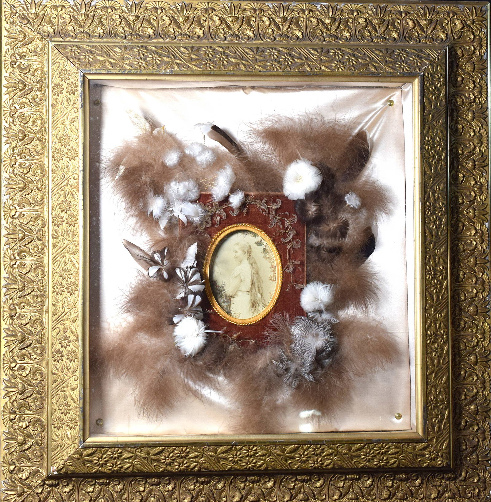 Victorian Shadow Box Feather & Mourning Art Frame Auction