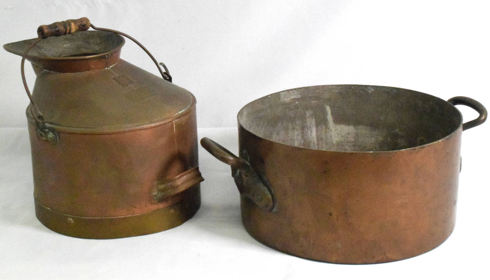 (2) Copper Double Handle Pot & Milk Pail Auction