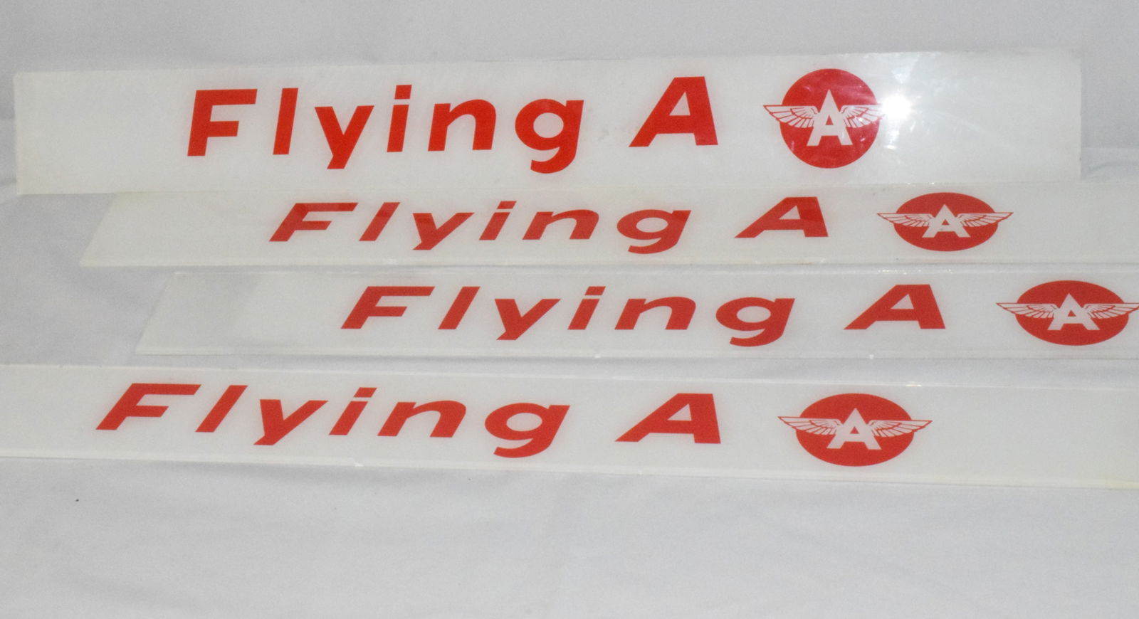 (4) Gas Pump Glass Panel Insert Headed Signes. Auction