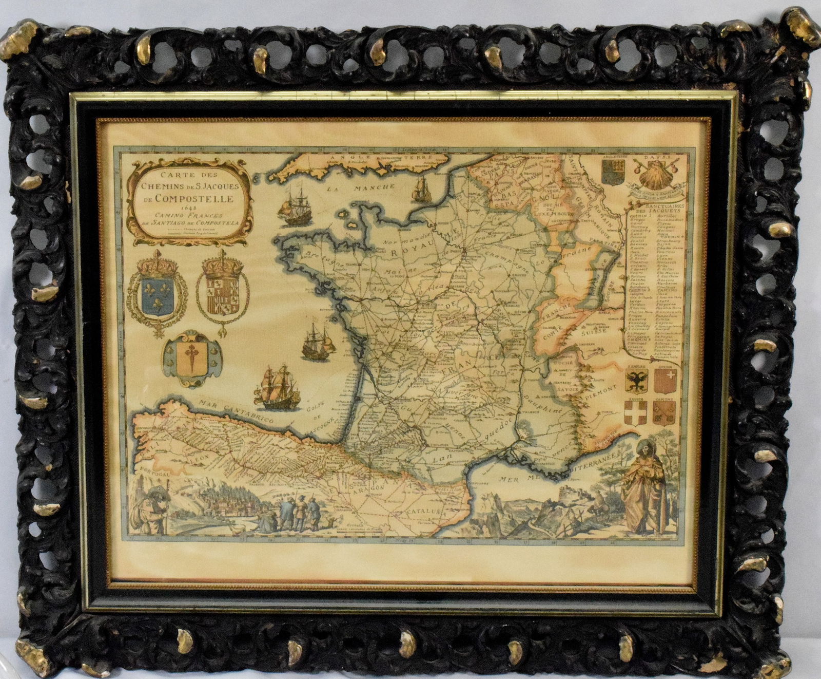 Framed Map Of The Caminno De Santiago Auction