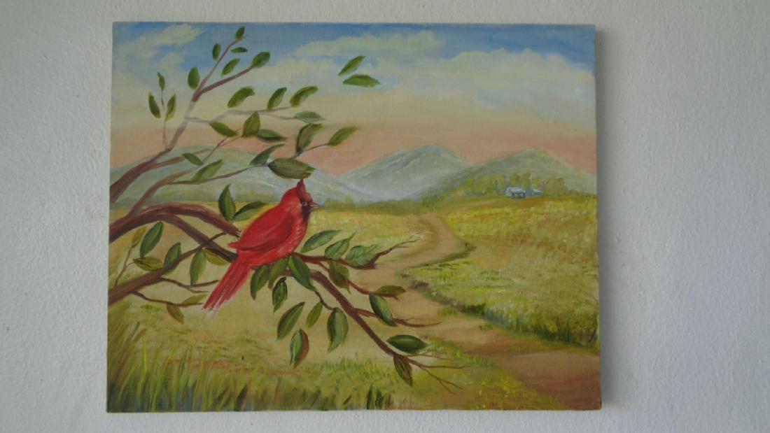 Oil Painting- Sunset Beach & Flying Birds Over Ocean