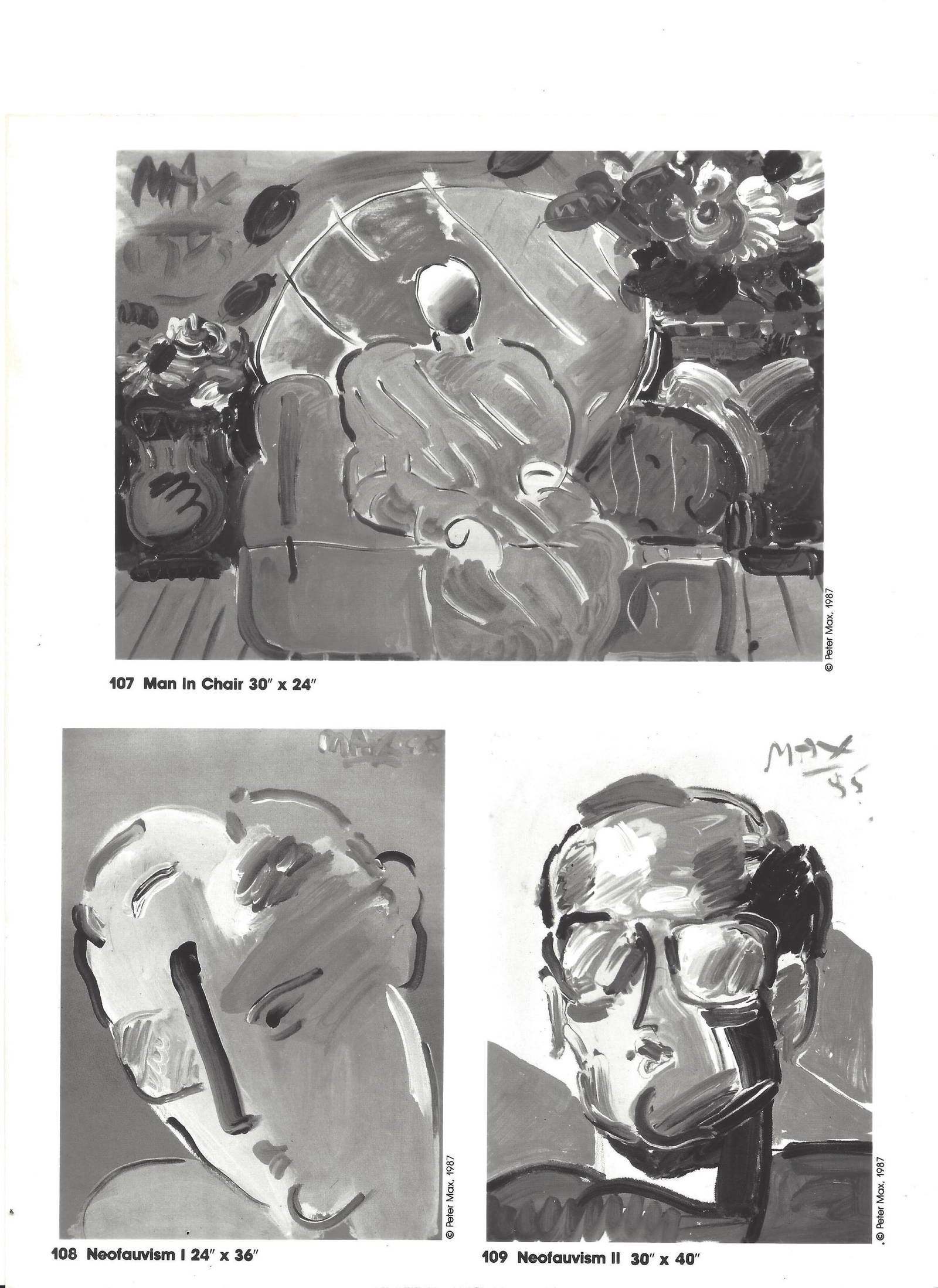 1987 Photo Paintings By Peter Max: Man In Chair Neofauvism I And Ii Auction