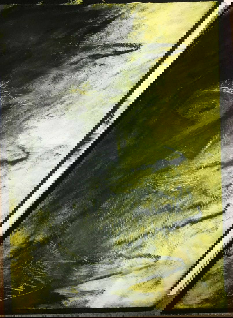 Abstract Oil Bar Painting On Paper Signed 1982 Rome Ita Auction