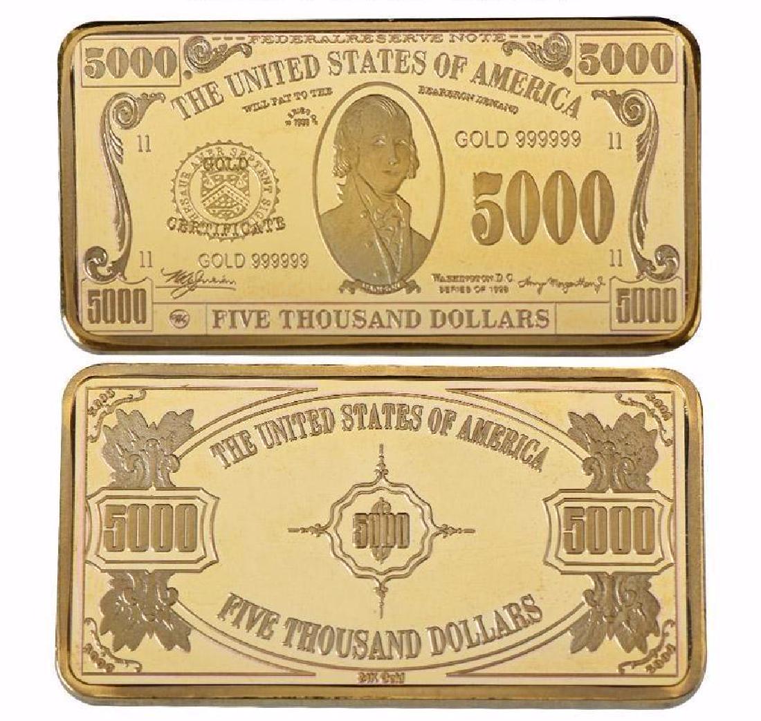 USA $5,000 24K Gold Clad Bullion Bar