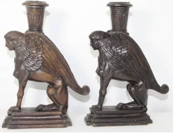 Victorian Brass/Bronze Female Sphinx/Gryphon Candlesticks - Egyptian ...