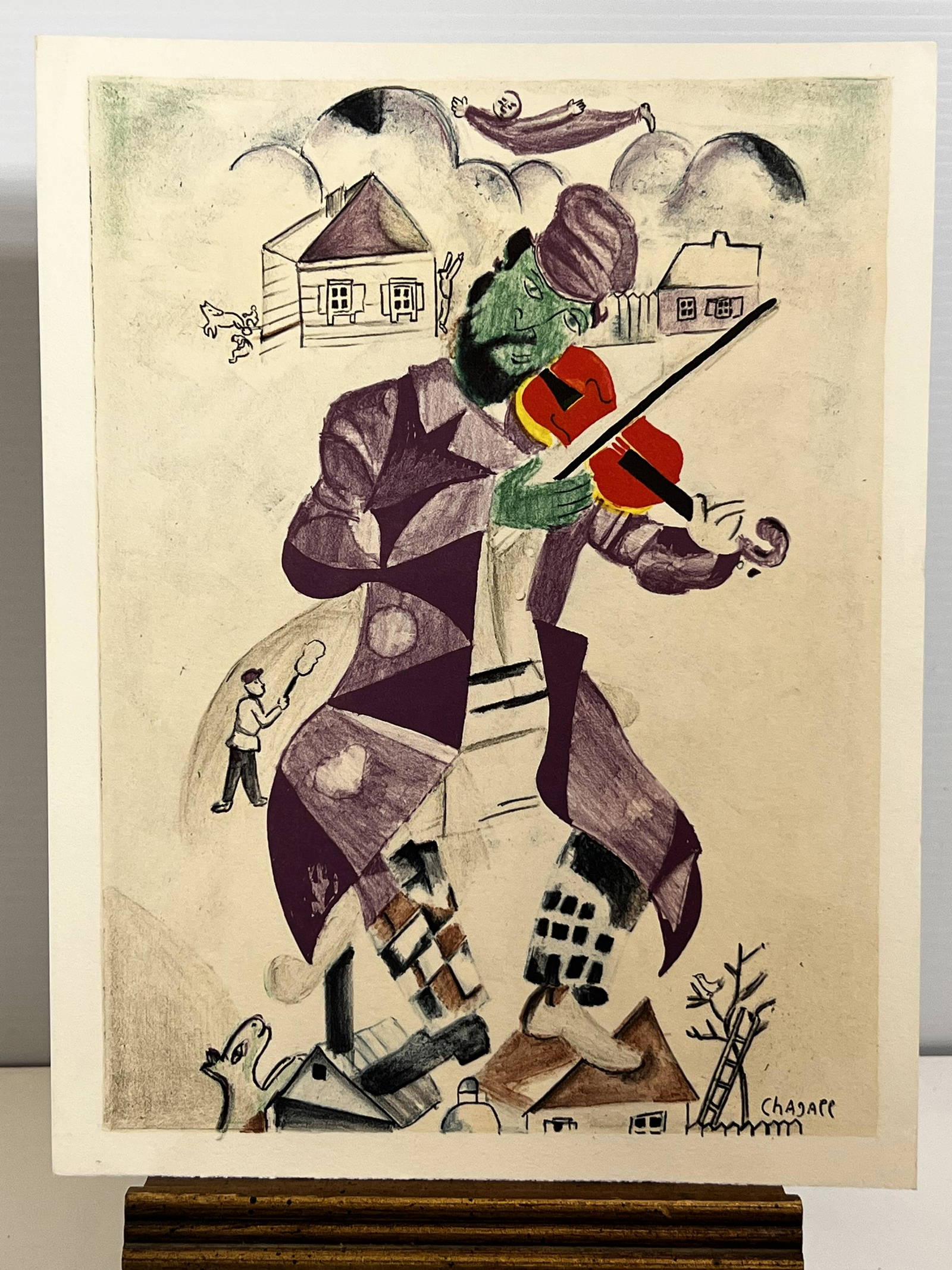 The Green Violinist Lithograph By Chagall - Signed 1960 Auction