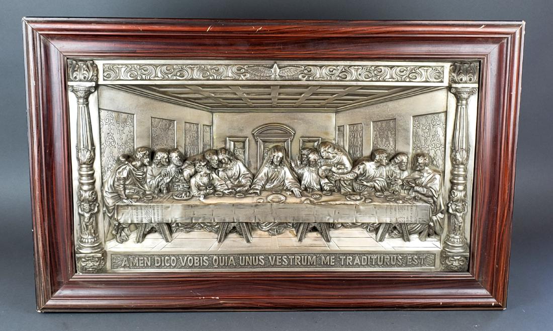 Large Silverplated Plaque of Last Supper Framed