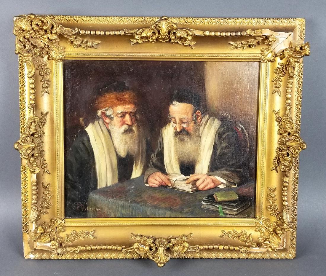 Framed Painting of "2 Rabbi's Studying Torah", Signed