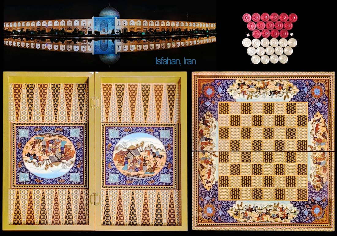 Persian Hand Painted Isfahan ' Khatam ' Backgammon Set Auction