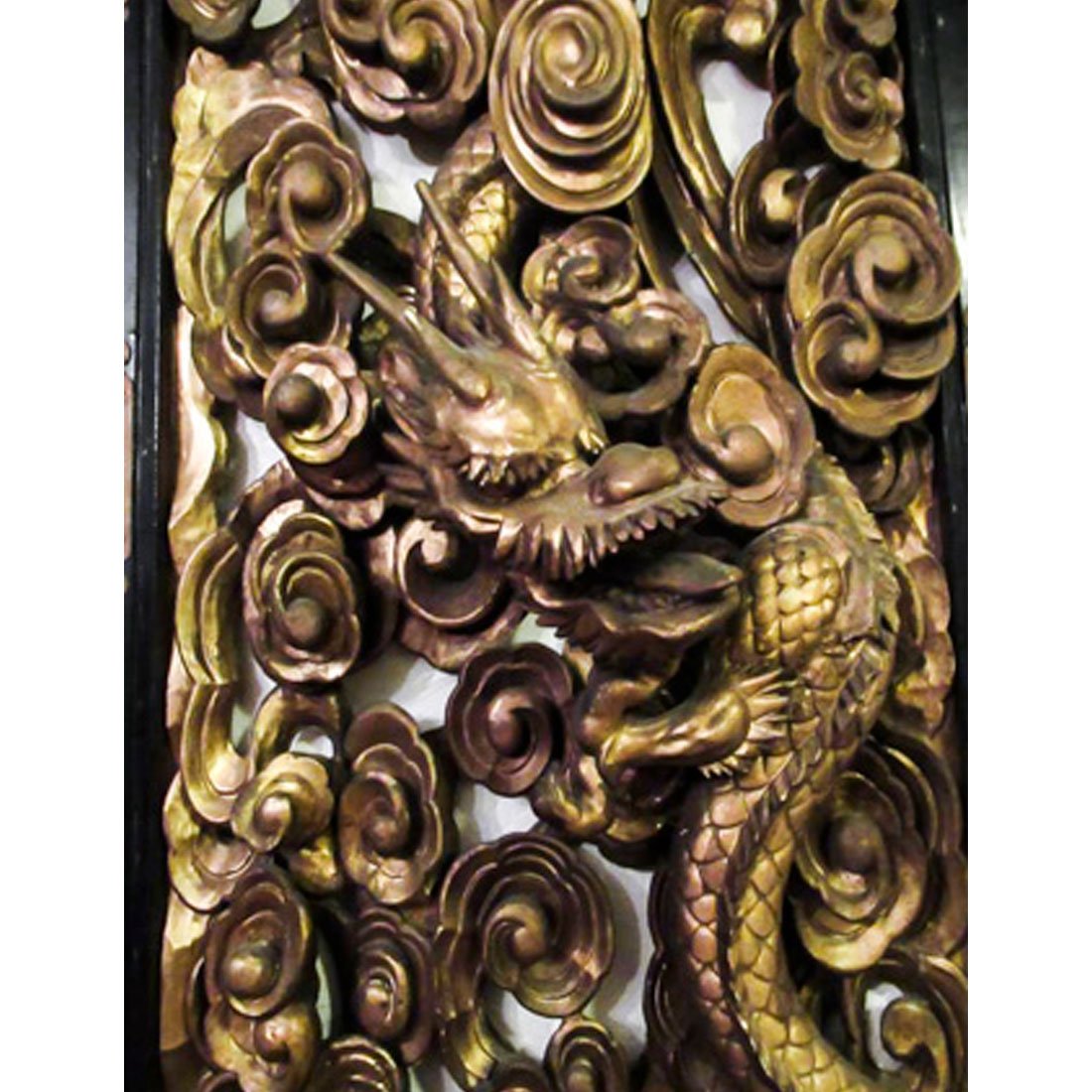 Chinese Gilt Carved Wooden Dragon Plaque