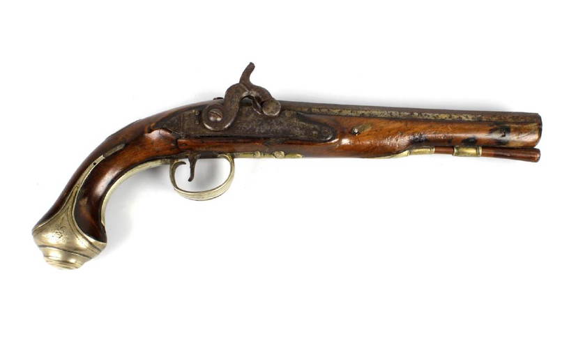 An Antique Percussion Cap Pistol, The Engraved Shaped