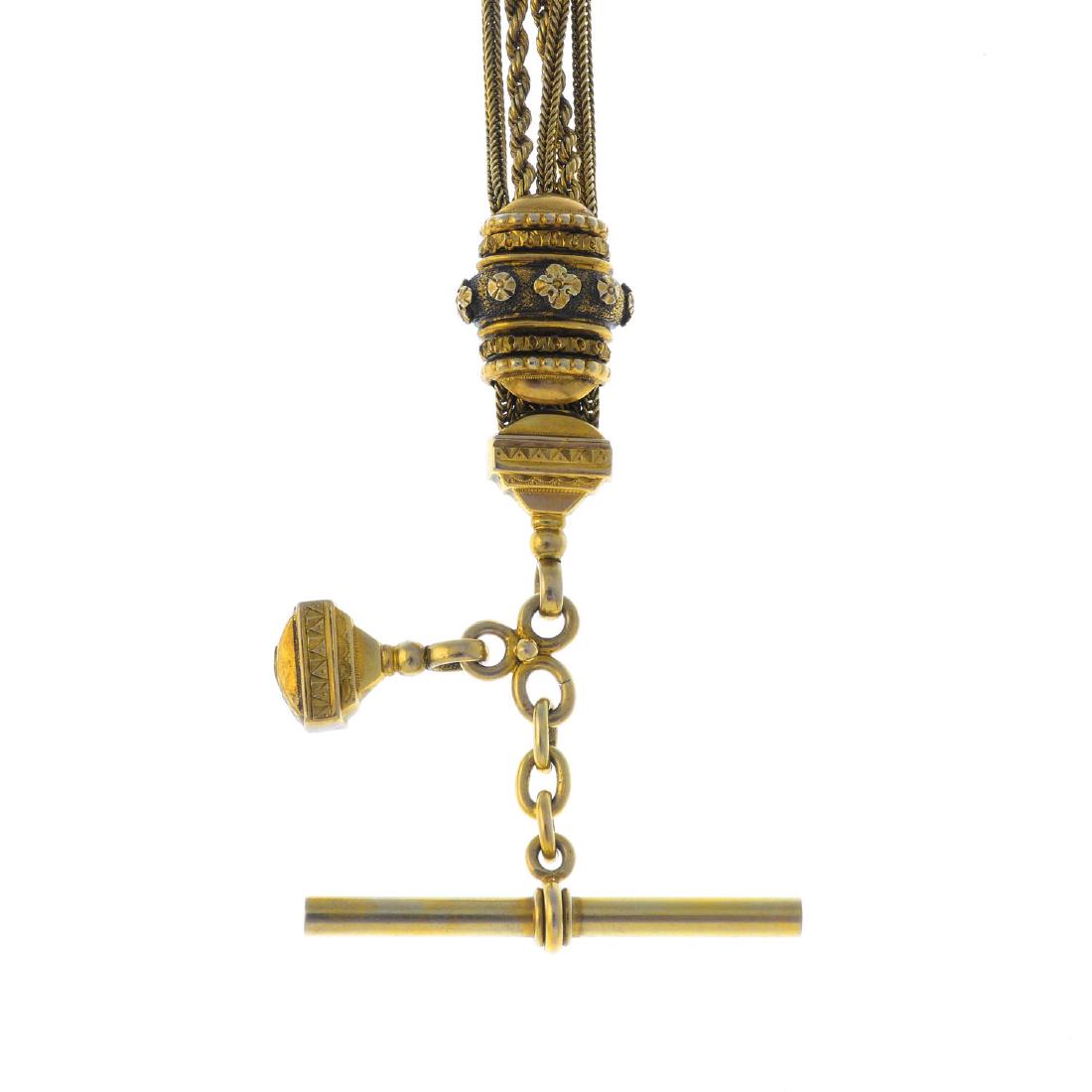A late Victorian gold Albertina. The vari-link chains,